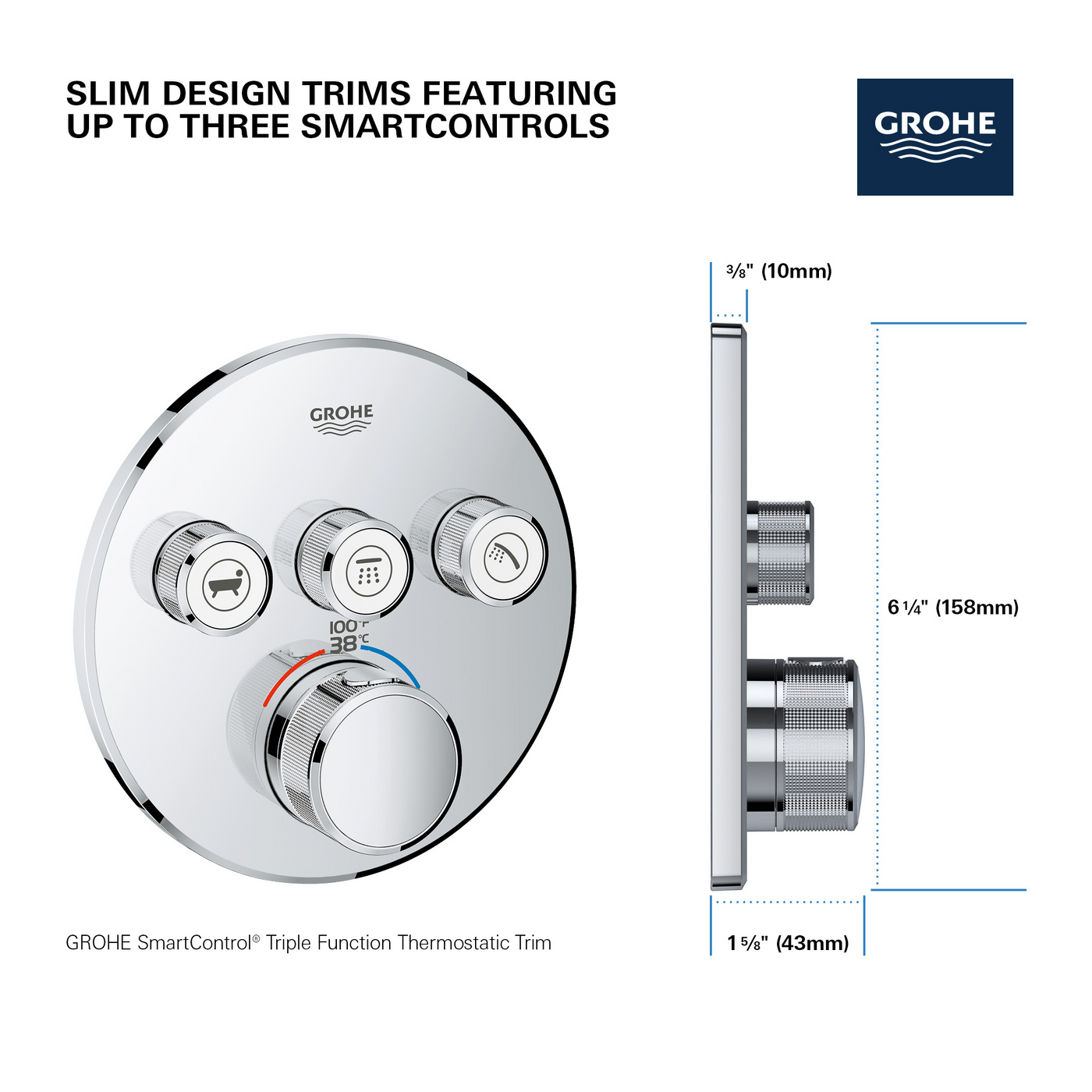 Grohe GROHTHERM Triple Function Thermostatic Valve Trim — Rise