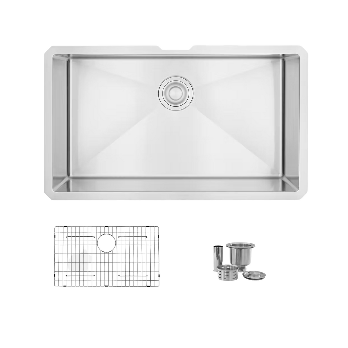 Stylish RUBY 32" Single Bowl Kitchen Sink, 16 Gauge Stainless Steel wi ...