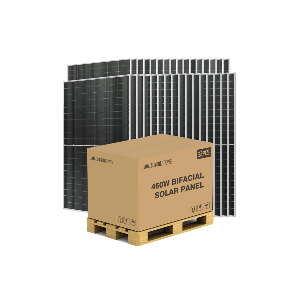 SunGoldPower 460 Watt Bifacial Perc Solar Panel Full Pallet (32 Panels ...