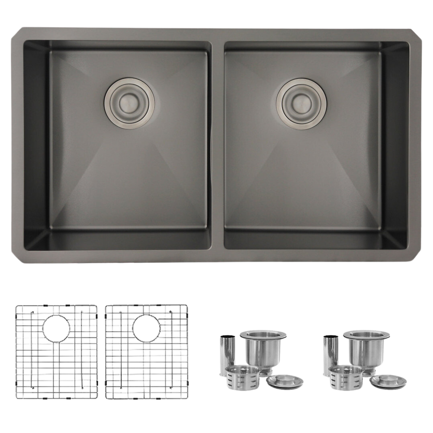 Stylish 32" OPAL S-701XN Graphite Black Double Bowl Undermount Stainle ...