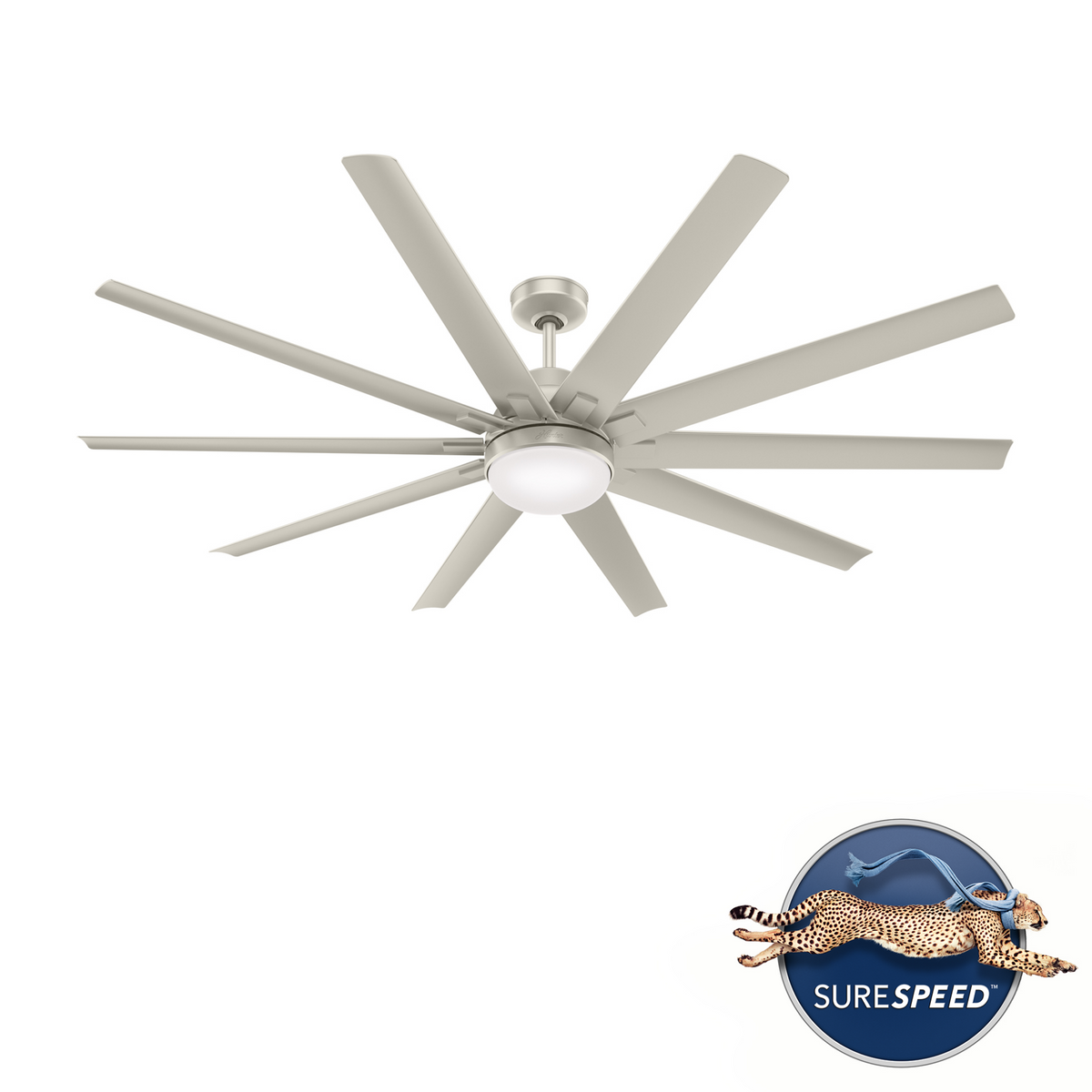 Hunter Overton 72-inch Outdoor Brushed Nickel/Chrome Ceiling Fan — Rise
