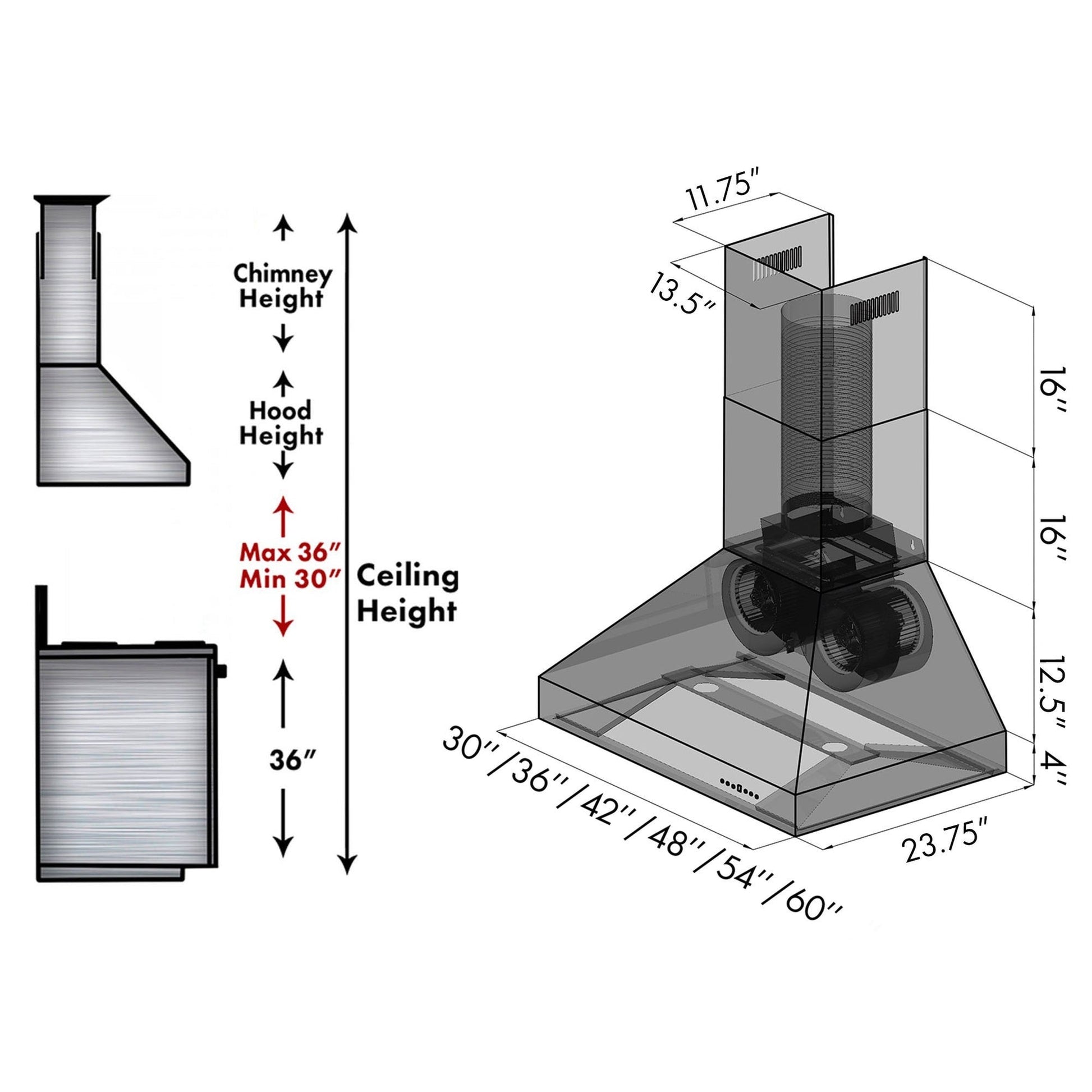 ZLINE Convertible Outdoor Wall Mount Range Hood in Stainless Steel (66 ...
